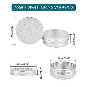 PH PandaHall 2 Ounce Aluminium Tins, 12pcs 3 Styles Empty Storage Containers with Hollow Lids 60ml Screw Lid Round Jars Sample for Aromatherapy Air Freshener Candles Travel Storage
