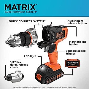 BLACK+DECKER Inflator Multi-Tool Attachment with 20V MAX Matrix Cordless Drill Combo Kit, 2-Tool (BDCMTHPI & BDCDMT120IA)
