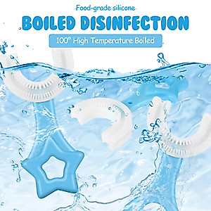 6 Pieces Kids U Shaped Toothbrush, Food Grade Soft Silicone Brush Head Whitening Massage Toothbrush U-Type Toothbrush Whole Mouth Toothbrush with Handle for Kids 2-8 Years Old (Blue)
