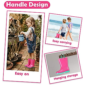 Colorxy Kids Rain Boots for Boys Waterproof Toddler Rain Boots with Easy-On Handles, Hot Pink Size Big Kid 4