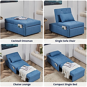 Cozy Castle Sleeper Chair, Convertible Chair Bed, 4 in 1 Ottoman Bed, Pull Out Sofa Bed, Linen Fabric Chaise Lounge, for Living Room/Small Apartment, Dark Grey