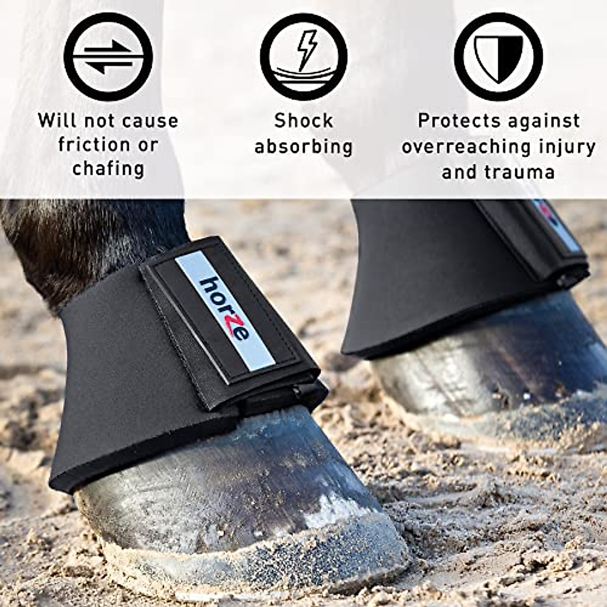 HORZE Pro Overreach Neoprene Horse Bell Boots - Durable and Long-Lasting Protection, Heavy-Duty, Shock-Absorbing, and Tear-Resistant - Sold in Pairs - Black (X-Large)