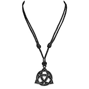 BlueRica Celtic Trinity Knot (Triquetra) on Adjustable Black Cord Necklace
