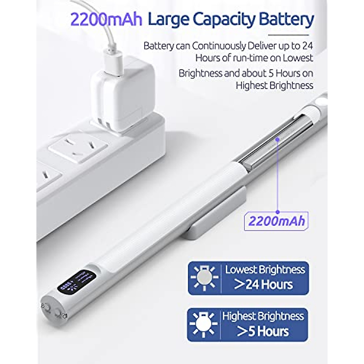 Motion Sensor Light Indoor, 64 LED Closet Lights with Digital Display, 14in Battery Operated Under Cabinet Lights for Closet/Wardrobe/Kitchen, Rechargeable Stick-on Night Light with 3 Color Temps