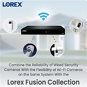 Lorex Fusion 4K Security Camera System with 4TB NVR – 16 Channel (Wired & Fusion WiFi) PoE Wired Home Security System with 7 Bullet IP Cameras – Color Night Vision, Motion Detection
