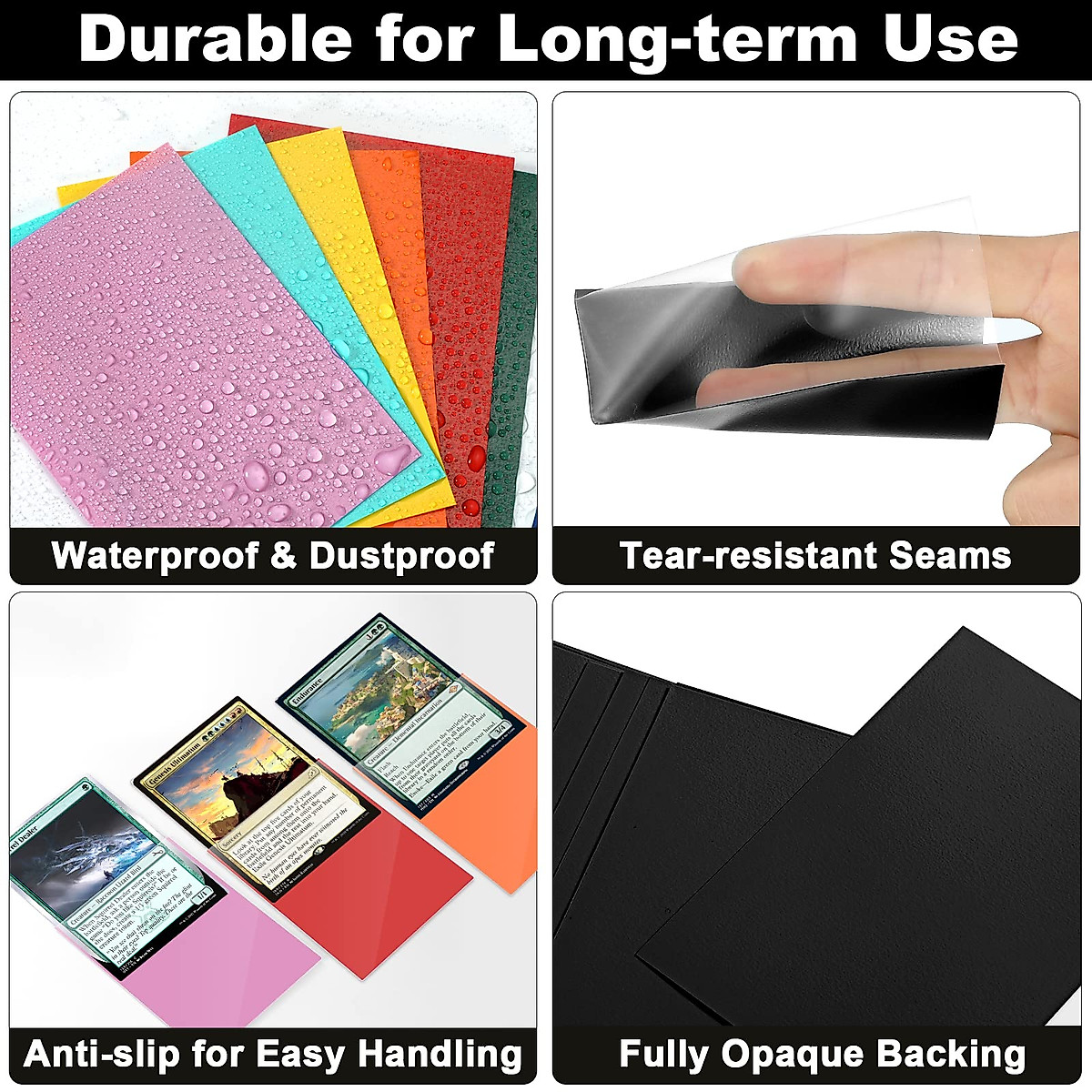 Black MTG Card Sleeves 200 Pack, Standard Card Sleeves Sturdy MTG Sleeves Matte Back Finish, Perfect Shuffling - Protect All Your Trading Cards Collectible Cards by Fabmaker, Never Tear