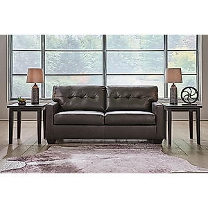 Signature Design by Ashley Belziani Modern Tufted Leather Match Sofa, Black
