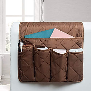 MDSTOP 5 Pockets Remote Control Holder, Magazine Rack, Space Saver Organizer, Draped Over Sofa, Couch, Recliner Armrest(Coffee)