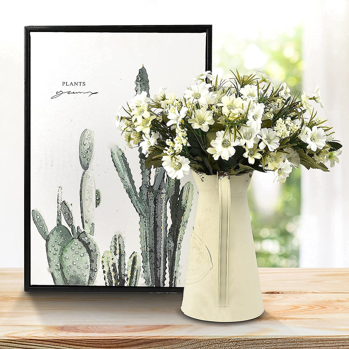 Wofair 6 Packs 14 Inch Artificial Daisy Flowers Bouquet, Fake Silk Flowers with Plastic Stem Leaves UV Resistance, Fake Greenery Plants Shrubs Bushes for Home Office Store Garden Decor (White)