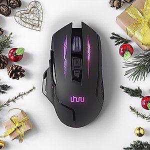 UHURU Wireless Gaming Mouse, Wired and Wireless Dual Modes Rechargeable RGB Gaming Mouse with 7 Programmable Buttons, Ergonomic and 5 Adjustable DPI Levels up to 10000 DPI for PC Laptop Gamer （WM-07）