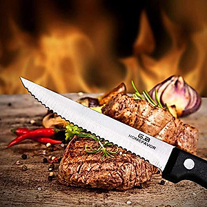 G.a HOMEFAVOR 6-piece Steak Knife Set Serrated Stainless Steel Sharp Blade Flatware Steak Knives