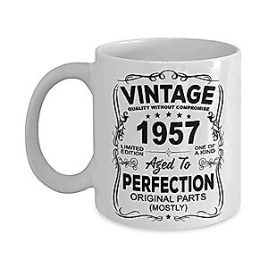 Tesy Home 66th Birthday White Mugs For Him Her Men Women |Gifts For 66 Years Old Bday Party For Boys Girls Couple | 1957 Funny 11oz Coffee Cup Presents For Husband Wife | 1957 Vintage Mug