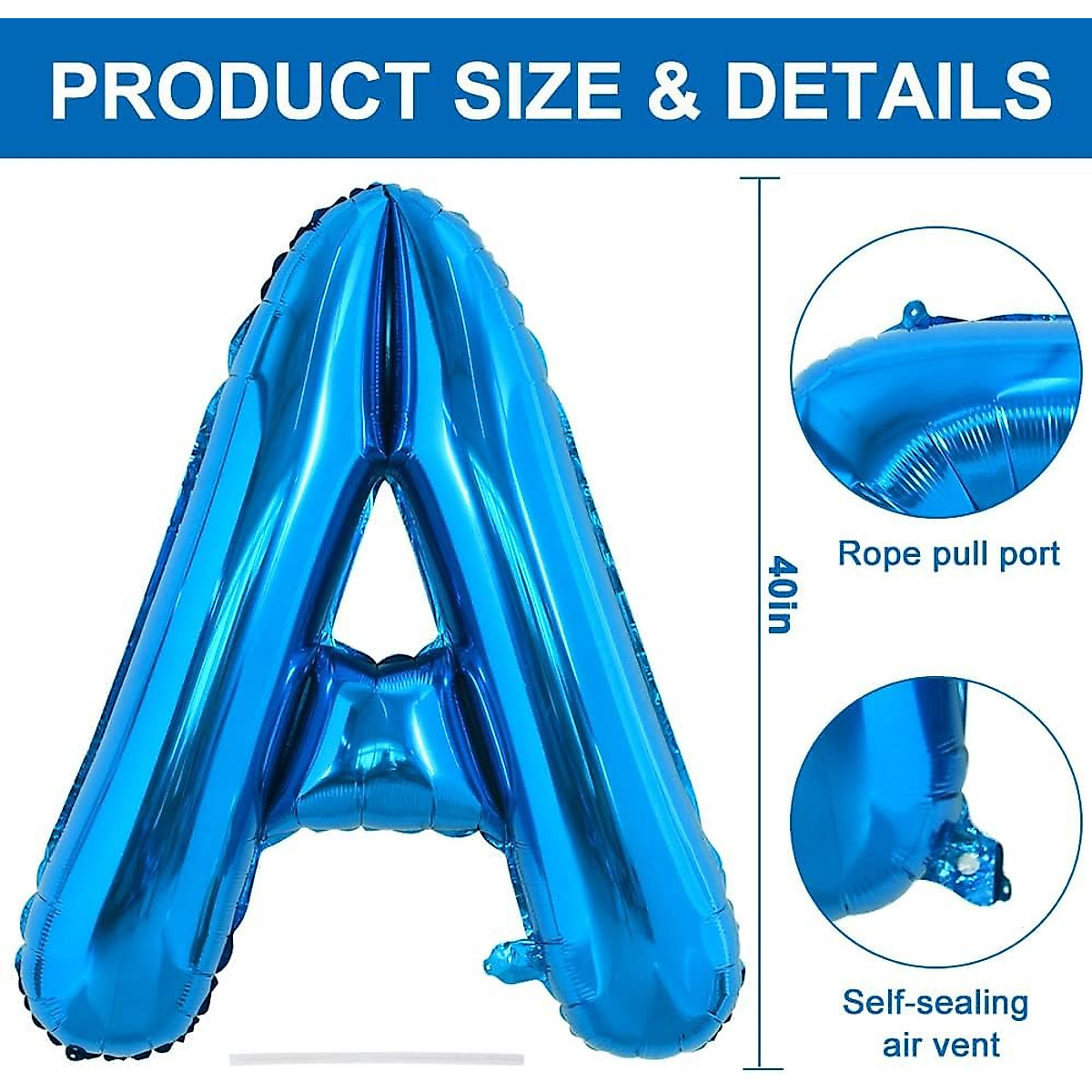 TONIFUL 40 Inch Large Blue Letter A Balloons Giant Alphabet Letter Balloons,Foil Mylar Big Balloons for Birthday Party Anniversary New Year Graduation Supplies Decorations