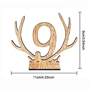 Messar Antler Wedding Table Number Set, 1-20 Animal Antler Shape Deer Horn Wooden Table Numbers with Holder Base for Reception Stands Décor for Wedding Events Birthday Party (Style 1)