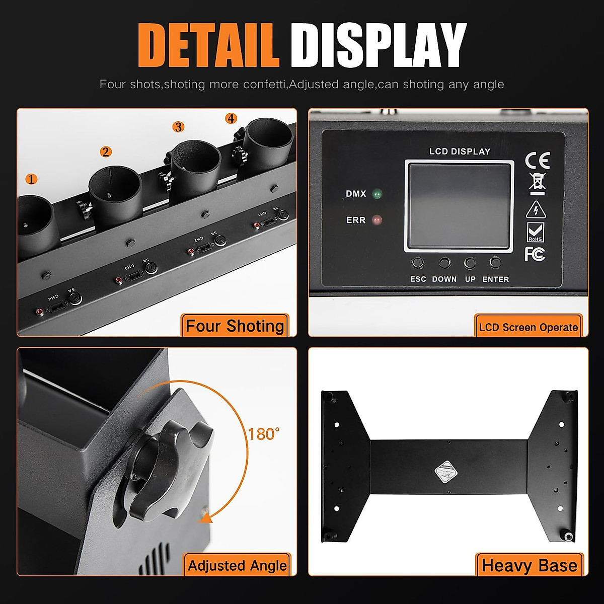 Professional Confetti Launcher Cannon Machine, Confetti Blower Machine Confetti Cannon DMX/Remote Control for Weddding Disco Show Club Stage Party (4 shot)