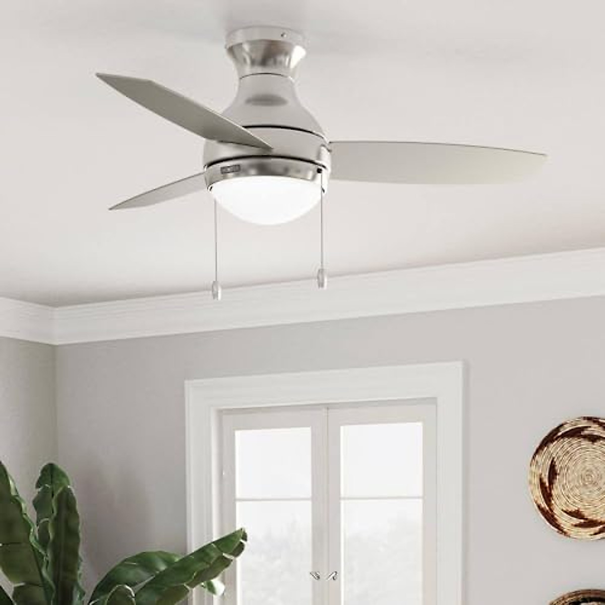 Hunter Fan 44 inch Brushed Nickel Indoor Ceiling Fan with LED Light and Pull Chain for Bedroom, Living Room, Office, Basement, Kitchen (Renewed)