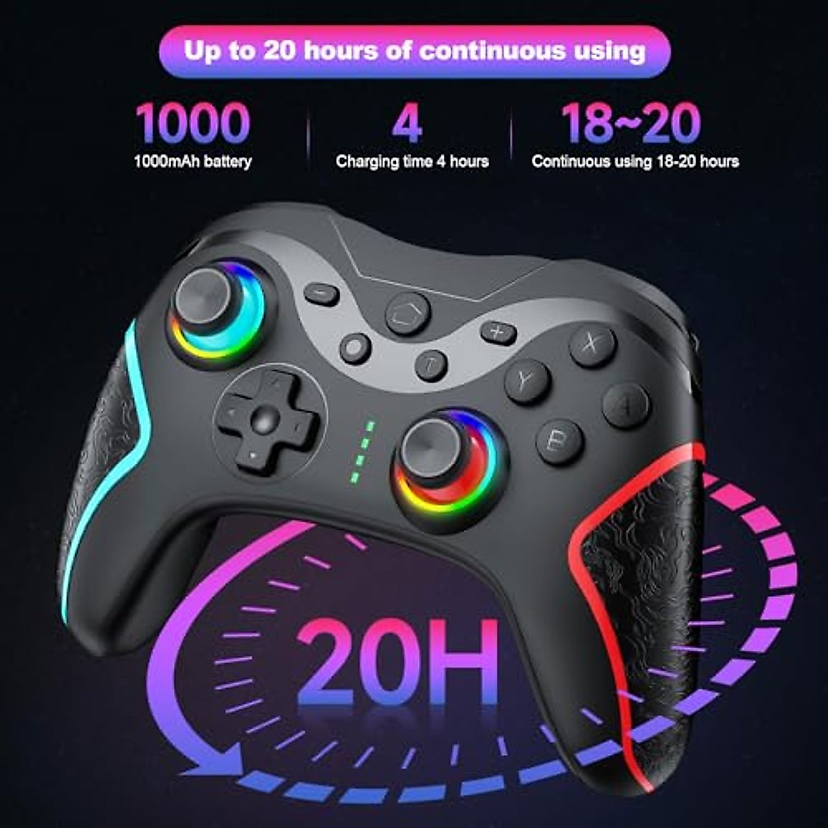 Bidfoce Wireless Switch Controller for Switch/Switch LITE/Switch OLED, Switch Pro Controller with Programming Function, LED Joystick, Adjustable Turbo Vibration,Wake-up Screenshot 【Upgraded Version】