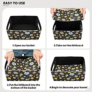 Cartoon Space Planets Storage Basket Felt Storage Bin Collapsible Towel Storage Toy Storage Box Organizer for Kids Bedroom Magazine