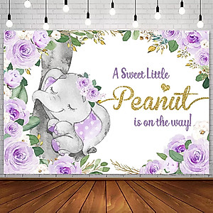 Avezano Purple Elephant Baby Shower Backdrop Lavender Floral Elephant Baby Shower Background A Sweet Little Peanut is on The Way Elephant Baby Shower Decorations for Girls (7x5)