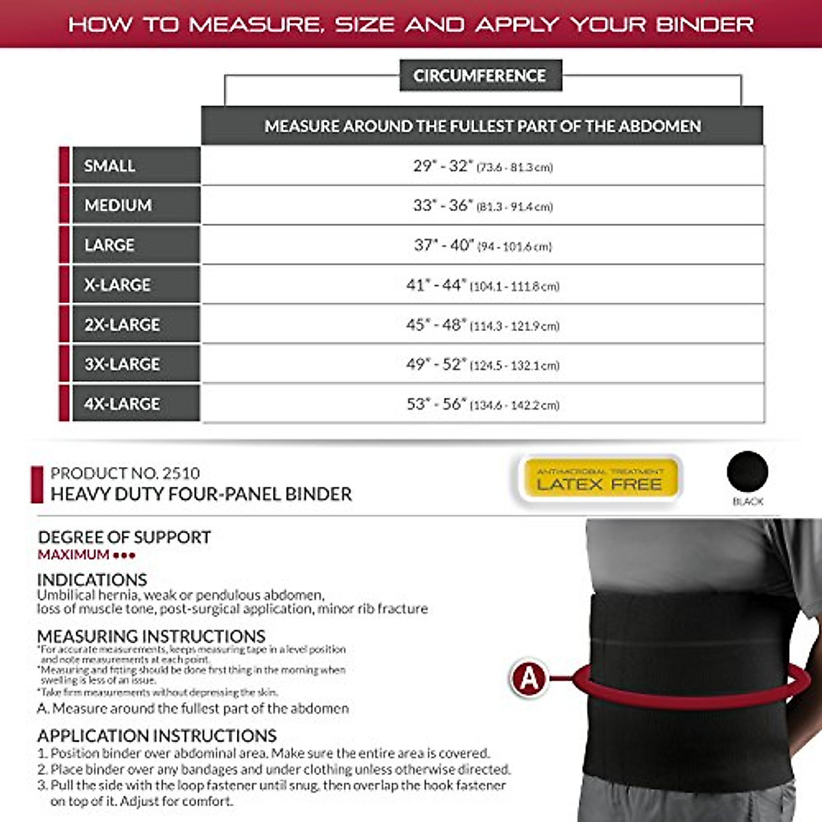 OTC Abdominal Binder, Four-Panel Body, Heavy Duty 12-Inch, Select Series