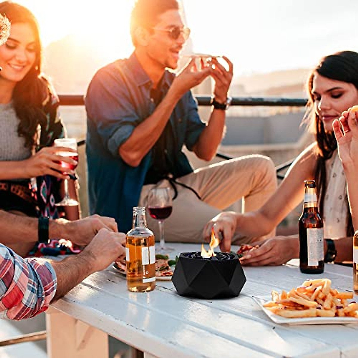 Believe ON Table Top Firepit, Portable Indoor Small Fire Pit, Concrete Fireplace for Home Decor, Patio & Outdoor, with Extinguisher and Fire Glasses (Black)