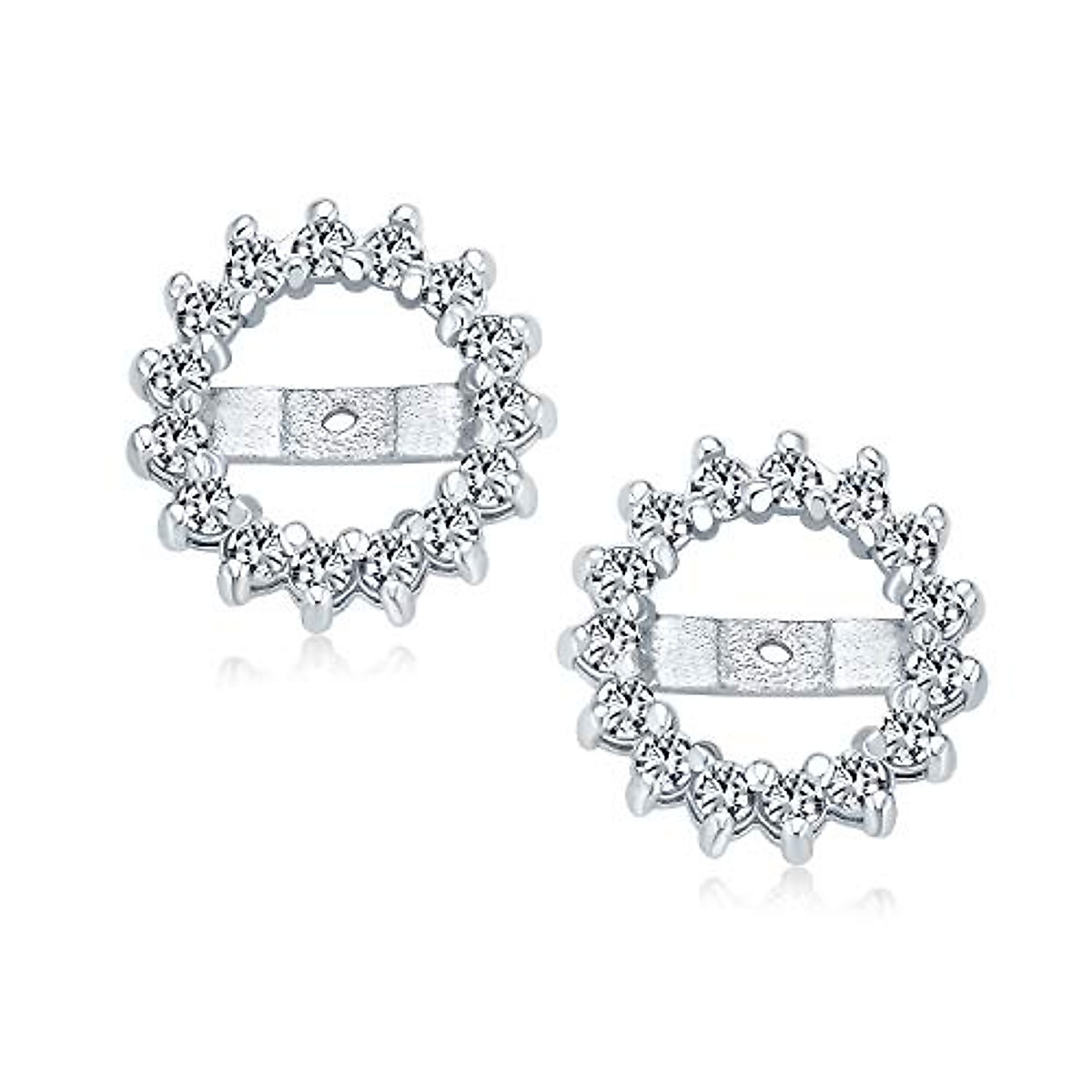 White Clear Cubic Zirconia CZ Round Pave Halo Earrings Jackets For Studs Jacket Only For Women .925 Sterling Silver
