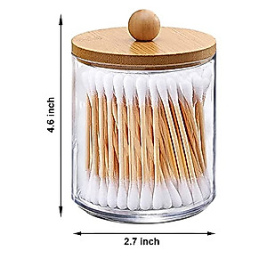 WISIEW Apothecary Jars Bathroom Vanity Organizer - 4 Pack 10 Oz Q-Tips Dispenser Holder, Clear Plastic Jar with Lids Makeup Organizer Holder for Cotton Swab Rounds Ball, Floss Picks, Bath Salts