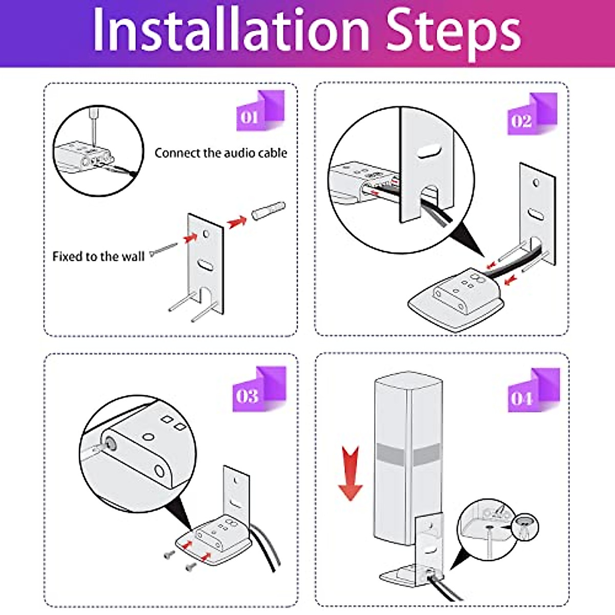 Bedycoon Pair Steel Black Wall Mount Brackets Replacement Compatible with Bose OmniJewel Lifestyle 650 Home Entertainment System and Bose Surround Speakers 700