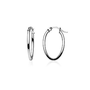 Hoops & Loops 925 Sterling Silver 1.5mm Oval Click-Top Hoop Earrings for Women, 15mm