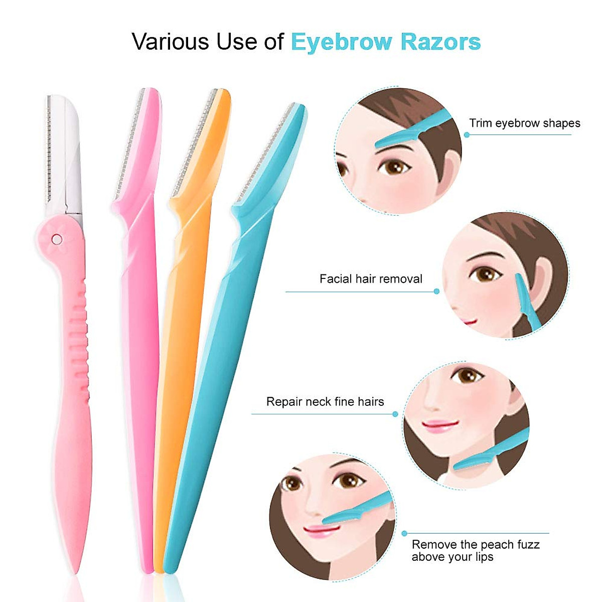 12 Pcs Eyebrow Razor, Face Razors for Women, Exfoliating Eyebrow Trimmers, Eyebrow Grooming Shaper for Women Face, Peach Fuzz, Hair Removal, Facial Razors for Women Face Dermaplane Glow Razor