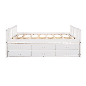 Bellemave Full Daybed with Trundle and Storage Drawers Wood Full Size Bed Frame with 3 Drawers Wooden Platform Beds for Kids Boys Girls Teens, White