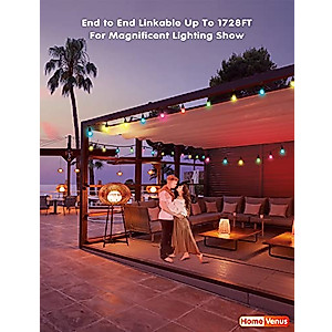 HVS Smart Outdoor String Lights LED 48Ft Color Changing RGBW Patio String Lights Infinite Connectable APP Control 2.4GHz WiFi Waterproof 24 Acrylic Work with Alexa Google for Party Outside Café