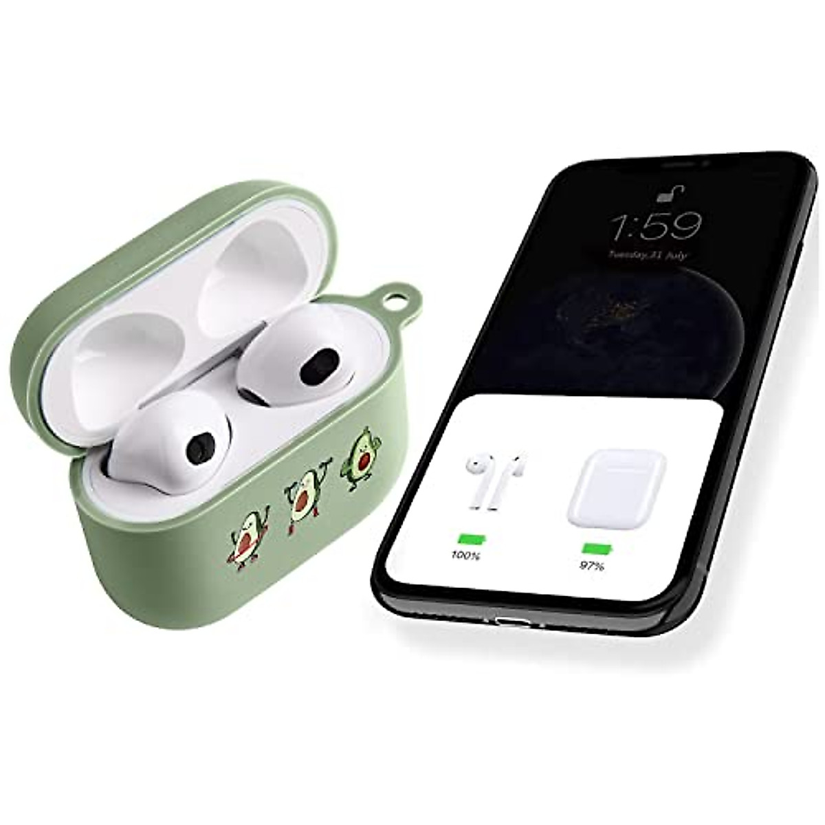 JOYLAND Cartoon Avocado Case for AirPods 3 2021 with Keychain,Funny Avocado Case for Women Men Girls Boys,Green Smooth TPU Silicone Protective Cover Compatible with Apple AirPod 3rd Generation 2021
