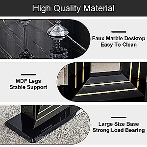 WOXYX Minimalist and Luxurious Dining Table with Black Imitation Marble Pattern Desktop. MDF tablelegs with Gold Lines and Base