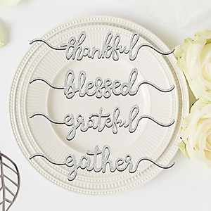 Aukolass 8 Pcs Thanksgiving Plate Cards, Thanksgiving Table Decorations Grateful Thankful Blessed Gather Place Card Plate Decors for Home Party (Silver)