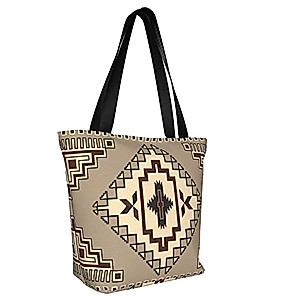Beige Navajo Traditional Geometric Women's Shoulder Handbag Casual Tote Bag Storage Handle Bag