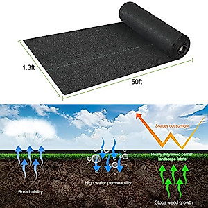 Jevrench 5oz Weed Barrier Landscape Fabric Heavy Duty, 1.3ft x 50ft Dual-Layer Premium Garden Landscaping Fabric, Ground Cover Weed Control Fabric Outdoor Weed Mat Garden Lawn Fabric