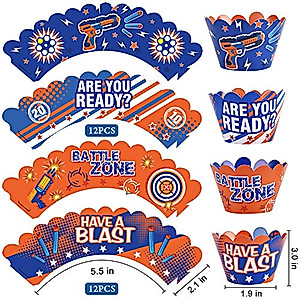 Cracoo Dart War Party Cupcake Toppers Wrappers Kids Birthday Gun Picks Target Bullet Dart War Party Supplies Decoration -48 Piece