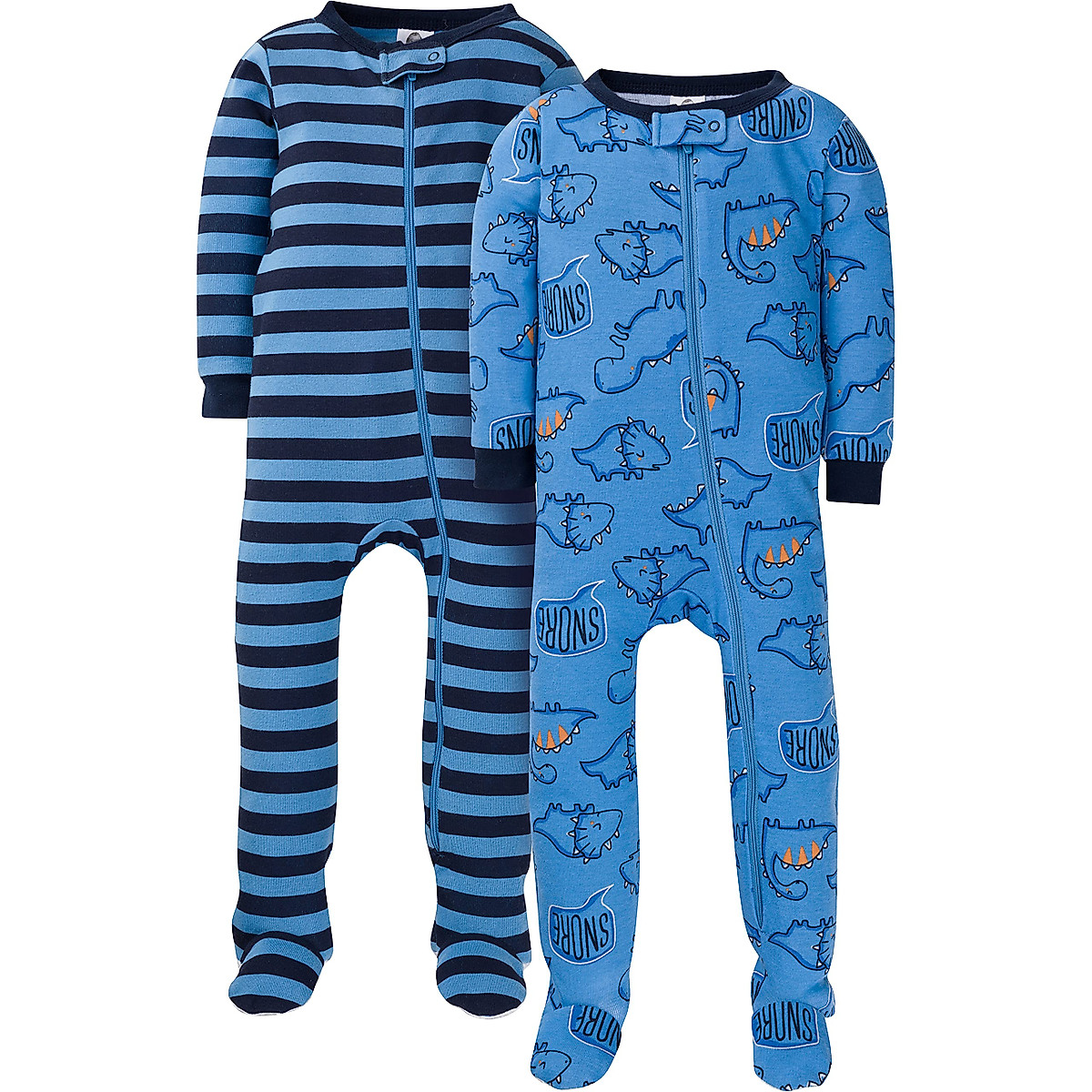Gerber Baby Boys' 2-Pack Footed Pajamas, Sleepy Blue Dino, 0-3 Months