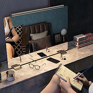 LETSFIELD Silver Lighted Vanity Mirror, LED Lighted Makeup Mirror with Aluminum Stand, Smart Touch Control, 3 Colors Lights