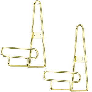 MyGift Wall Mounted Brass Tone Metal Wire Vertical Plate Holder, Decorative Hanging Collectible Plate Display Rack - Holds Single Plate Up To 8 Inches, Set of 2