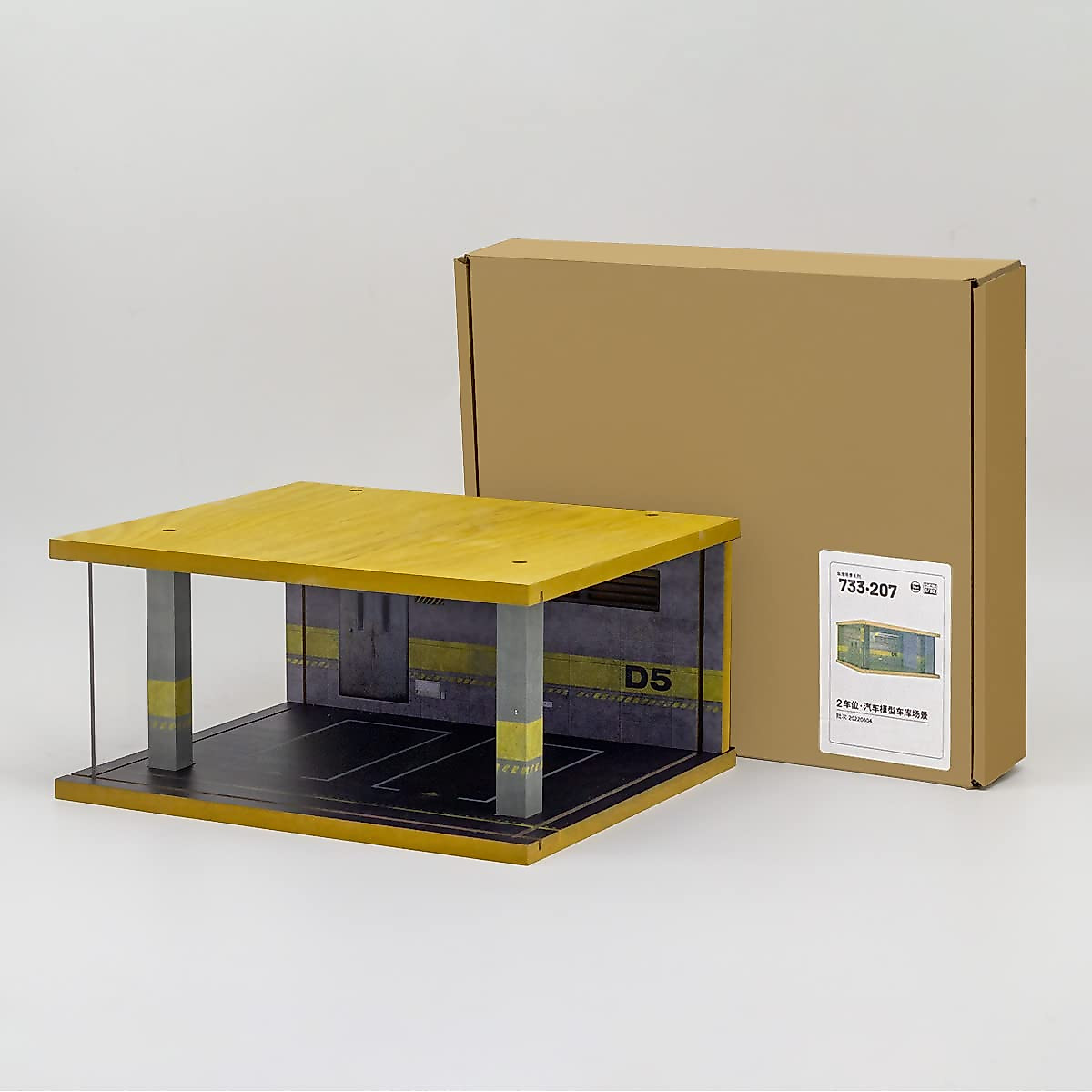 Giorkecl 1/32 Model Car Display Case，Model Car Parking Lot Garage，Display Case for Diecast Cars，2 Parking Space Acrylic Toy Garage with LED Light