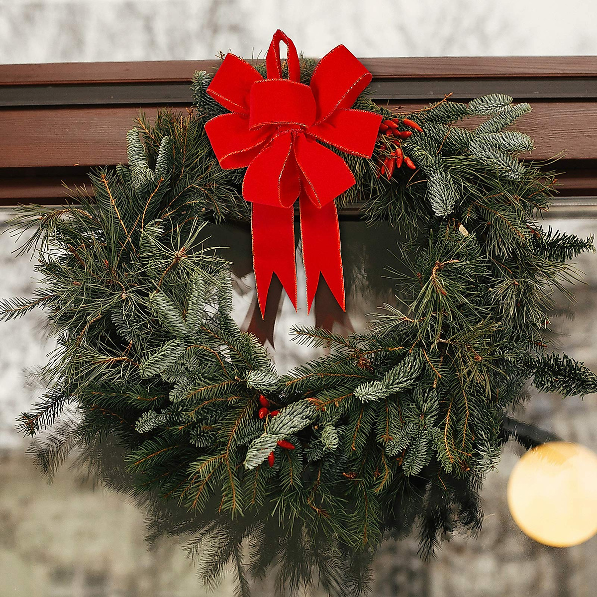 Syhood Christmas Wired Velvet Ribbon with Gold Edge Waterproof Velvet Decoration Ribbon Wrapping for Xmas Wreath Bows Floral Craft Ornaments (red, 2.5 Inch x 60 Yard)