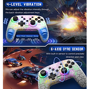 Switch Controller, Gammeefy Wireless Switch Pro Controller for Nintendo Switch/Lite/OLED, 9 Color Adjustable LED Switch Remote Compatible with Windows PC/Android/IOS/Xbox 360 with Programmable (White)