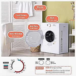 Euhomy Compact Dryer 1.8 cu. ft. Portable Clothes Dryers with Exhaust Duct with Stainless Steel Liner Four Function Small Dryer Machine, Suitable for Apartments, Dorm, RVs, White