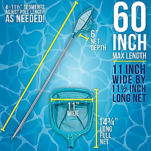 U.S. Pool Supply Swimming Pool 5 Foot Leaf Skimmer Net with 4 Aluminum Pole Sections - 6" Deep Ultra Fine Mesh Netting Bag Basket for Fast Cleaning of The Finest Debris - 60" Long, Clean Spas, Ponds