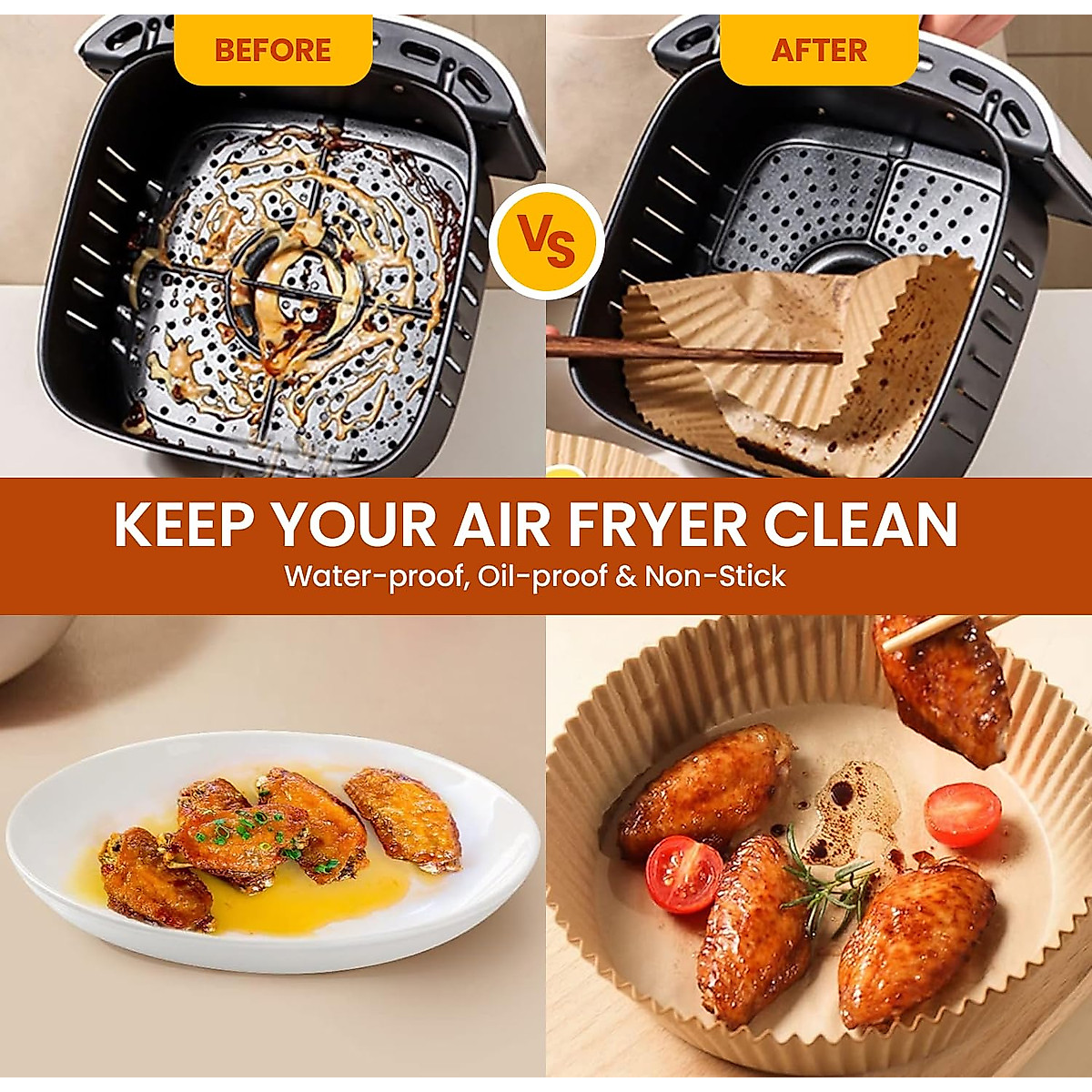 Air Fryer Liners, 150Pcs Non-Stick Waterproof Liners Disposable Air Fryer Liner Heat-Resistant Food Grade Parchment for Roasting Cooking Microwave (6.3 Inch)