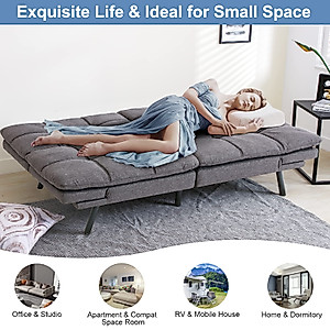 MUUEGM Futon Sofa Bed,Memory Foam Modern Convertible Couch Bed,Folding Futon Sleeper Couch with Compact Living Space,Apartment,Dorm,Bonus Room,71" D x 33" W x 31.5" H,Grey