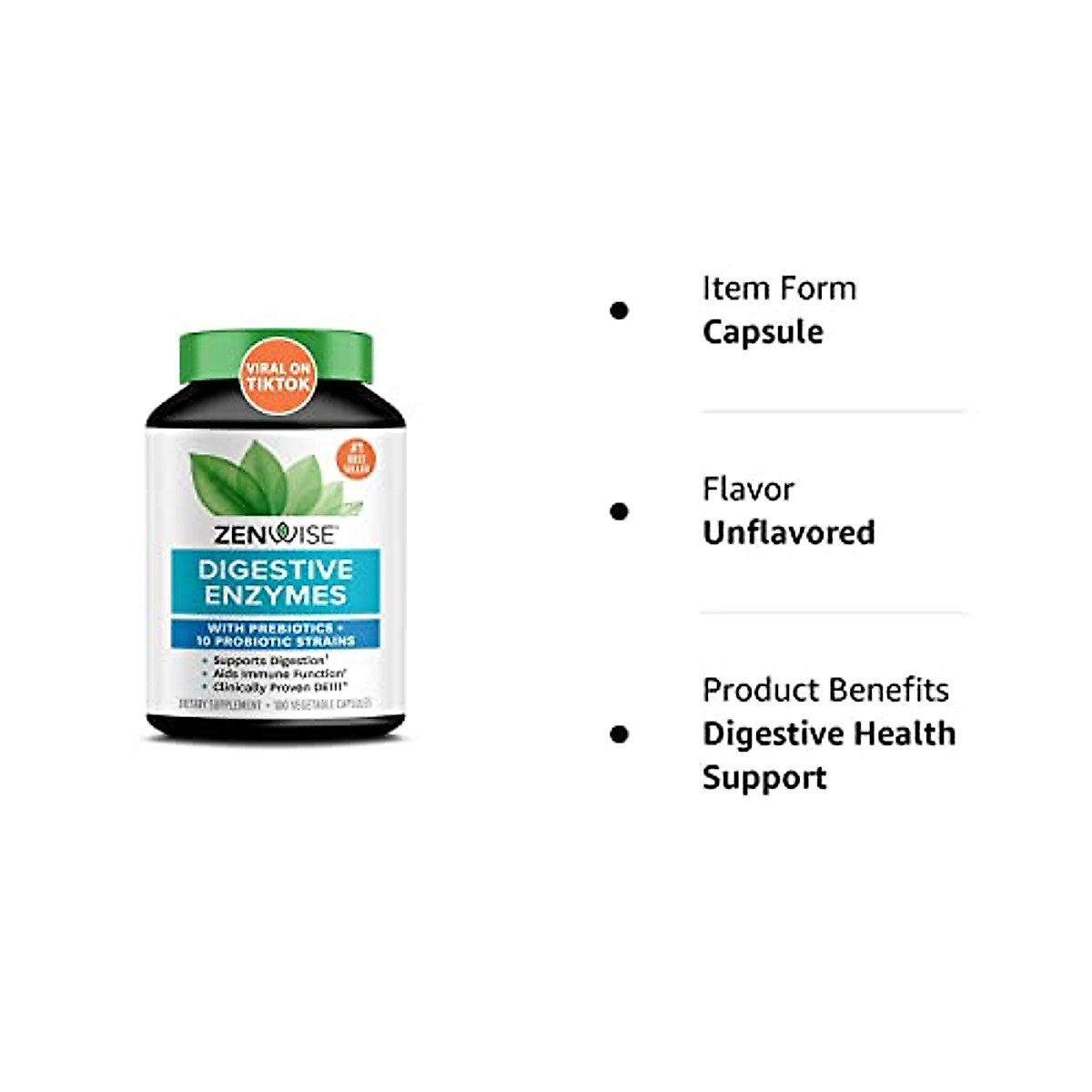 Zenwise Probiotic Digestive Multi Enzymes, Probiotics for Digestive Health, Bloating Relief for Women and Men, Enzymes for Digestion with Prebiotics and Probiotics for Gut Health - 180 Count