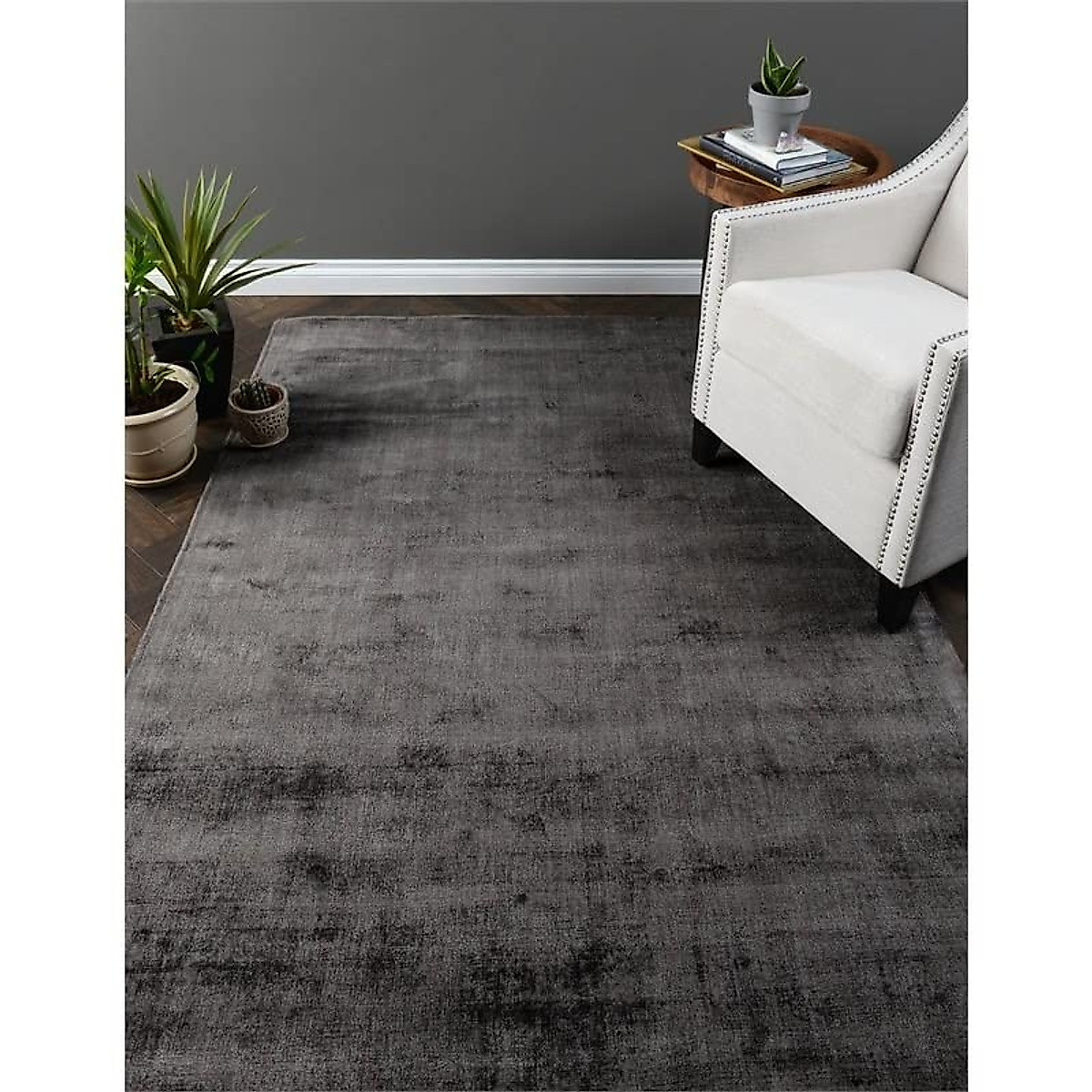 BOWERY HILL 108x144 Transitional Viscose Area Rug in Charcoal
